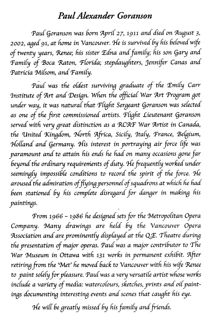 Paul Goranson, Canadian WWII RCAF War Artist – www.captainstevens.com
